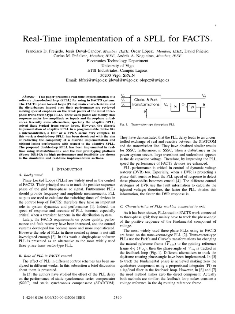 Real-Time Implementation of A SPLL For FACTs | PDF | Computer ...