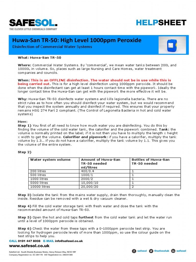 Huwa San TR 50 High Level Disinfection of Commercial Water Systems ...