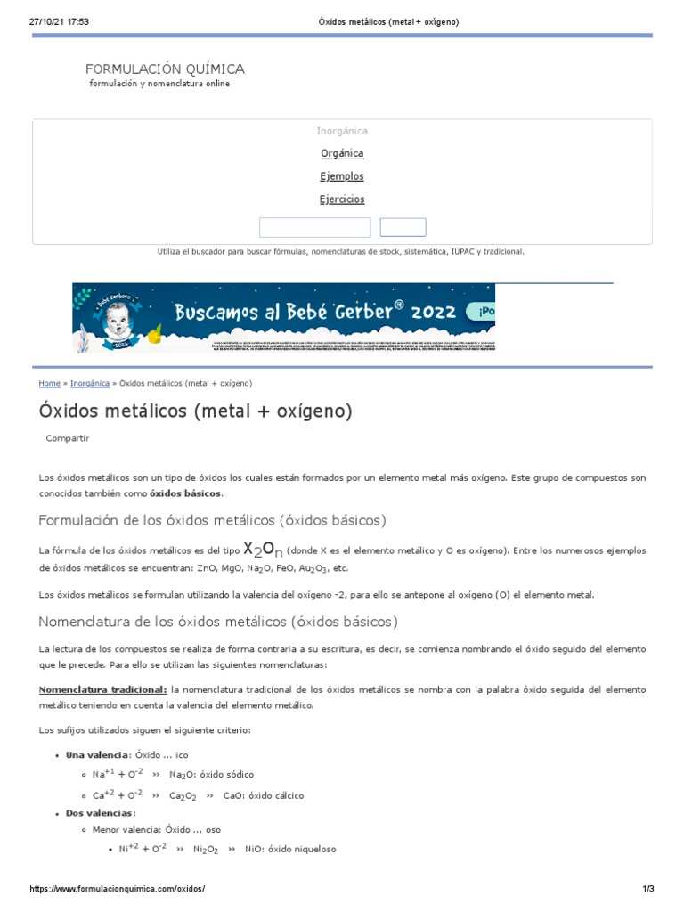 Óxidos Metálicos (Metal + Oxígeno) | PDF | Valencia (Química) | Óxido