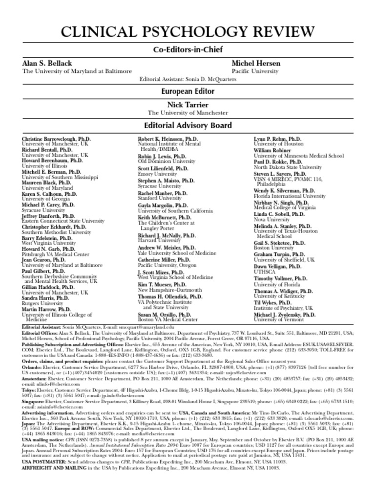 Editorial Board - 2004 - Clinical Psychology Review | PDF | Clinical ...