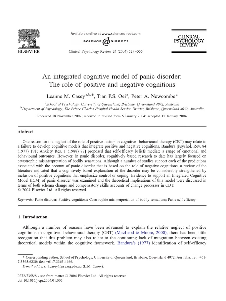 An Integrated Cognitive Model of Panic Disorder The Ro - 2004 ...