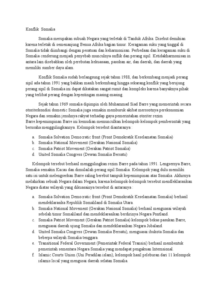 Perang Saudara di Somalia: Penyebab dan Dampak | PDF | Politik