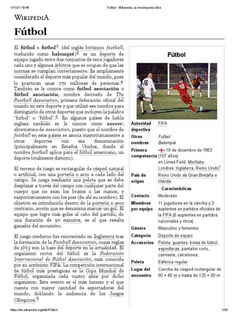 Fútbol - Wikipedia, La Enciclopedia Libre | Descargar gratis PDF ...