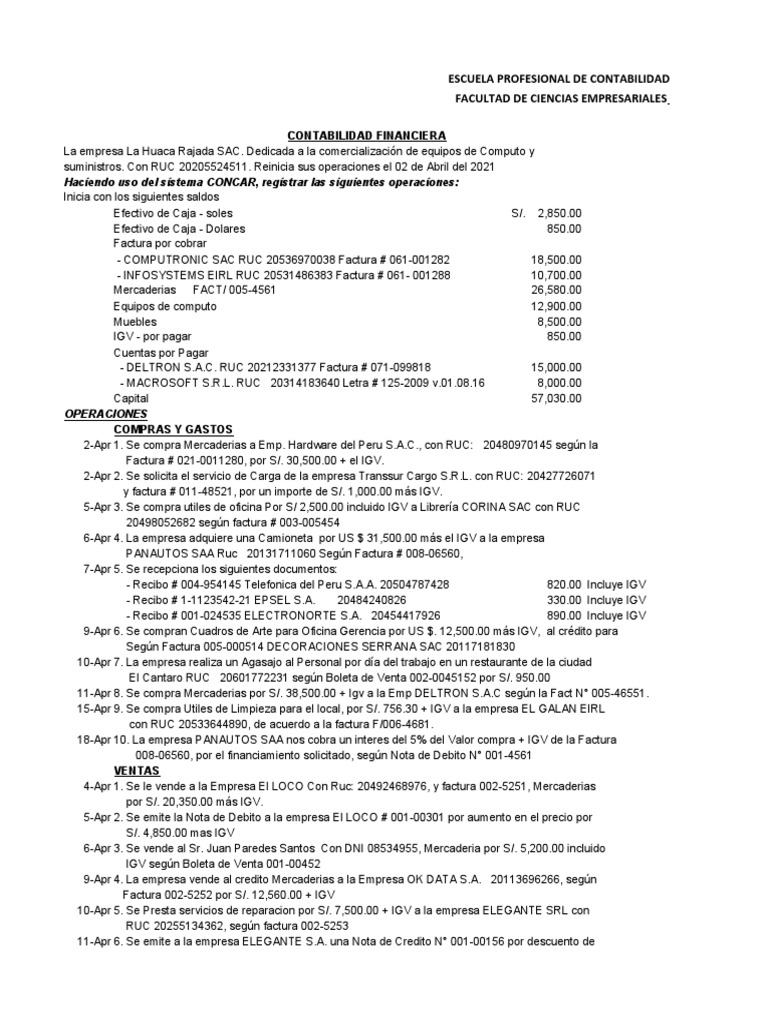 Caso Huaca Rajada Contab | PDF | Servicios financieros | Economias