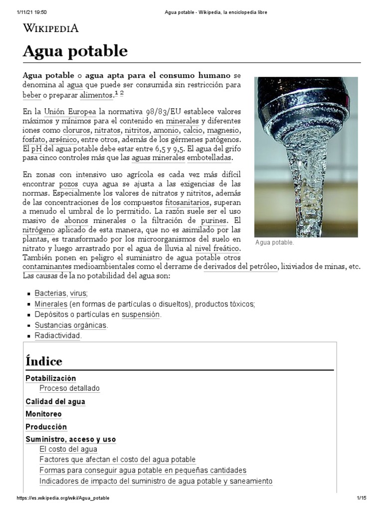 Agua Potable - Wikipedia, La Enciclopedia Libre | PDF | Agua potable | Agua