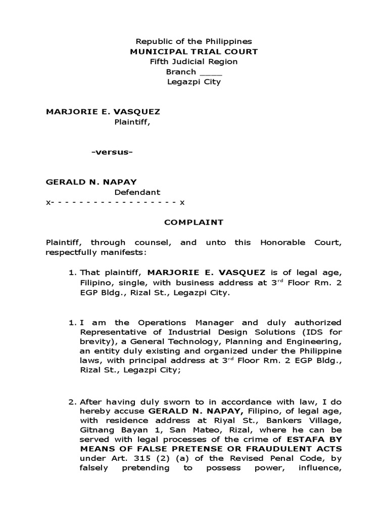 Complaint For Damages | PDF | Affidavit | Common Law