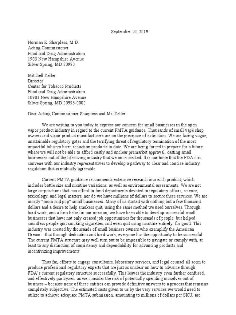 Small Business Letter To FDA Executed | PDF | Food And Drug ...