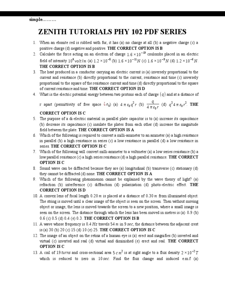 Zenith Tutorials Phy 102 PDF Series | PDF | Atoms | Semiconductors