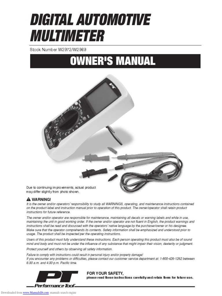 Manual Del Multimetro PT W2972 PDF Ignition System Throttle