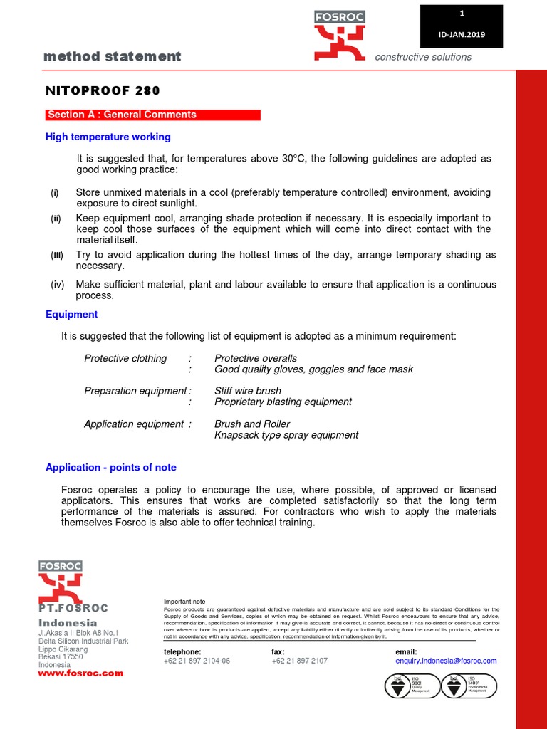 Nitoproof 280 Method Statement | PDF | Specification (Technical Standard) | Materials
