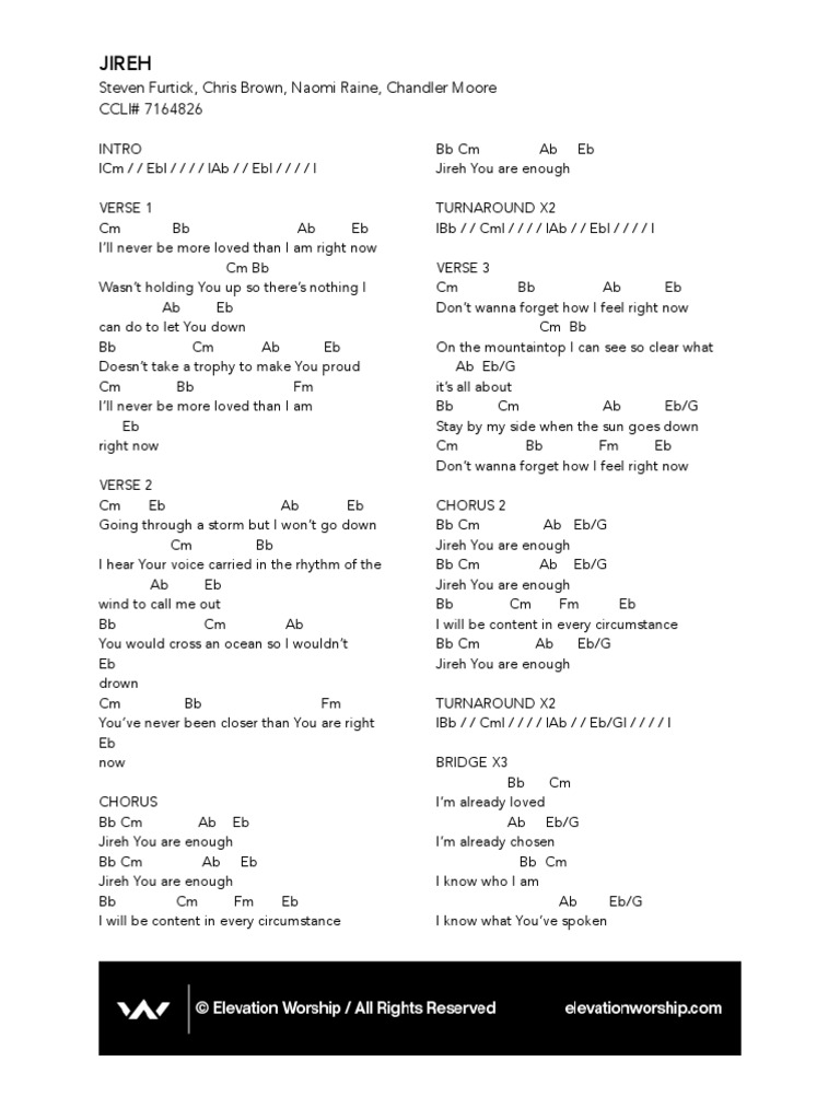 Jireh Chords v3 | PDF | Song Structure | Songs