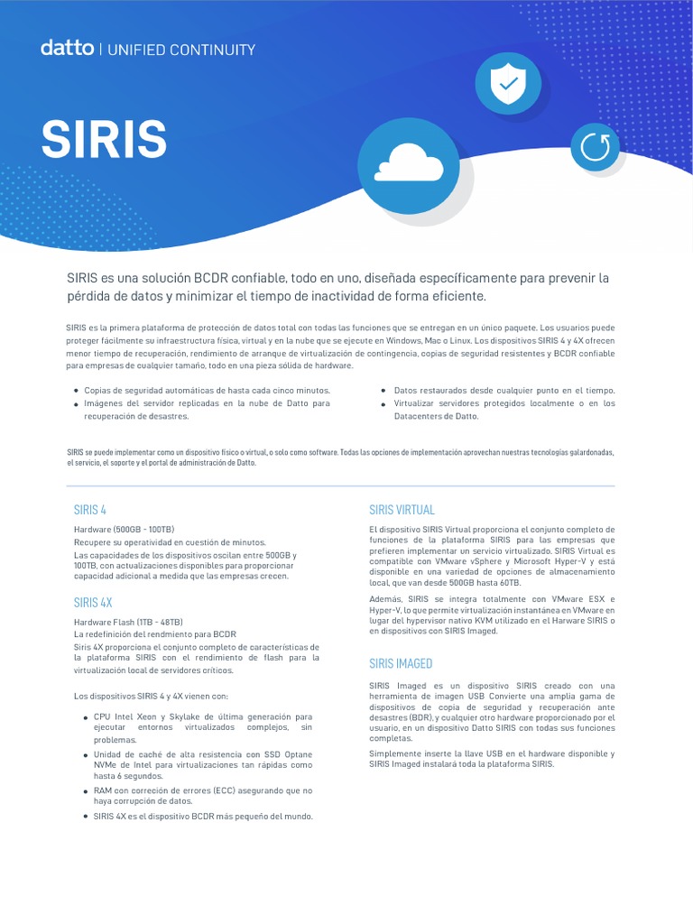 SIRIS 4 - DataSheet (ES) | PDF | V Mware | Computación en la nube