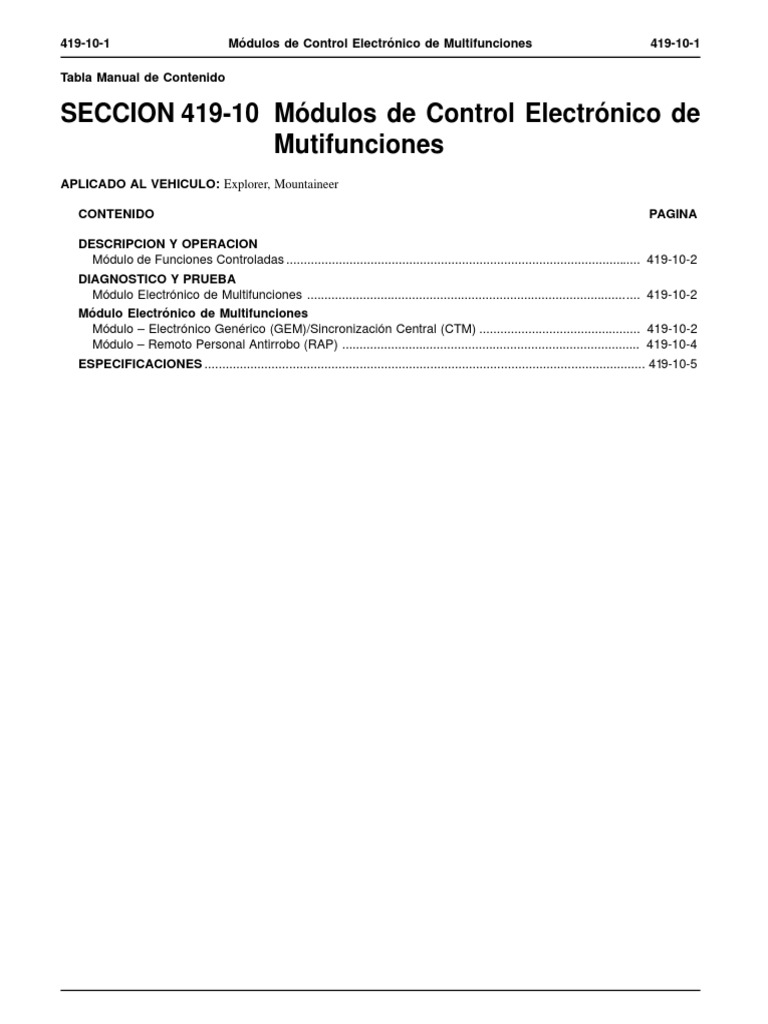 419-10 Modulo de Control Electronico de Multifunciones | PDF ...