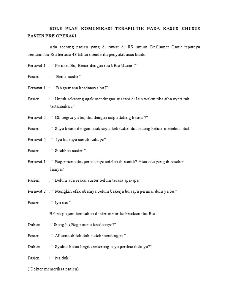 Role Play Komunikasi Terapiutik Pada Kasus Khusus Pasien Pre Operasi | PDF