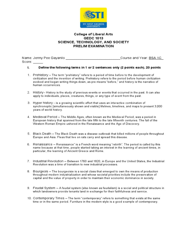 Sti-Wnu Gedc 1013 Prelim Exams | PDF | Science | Society