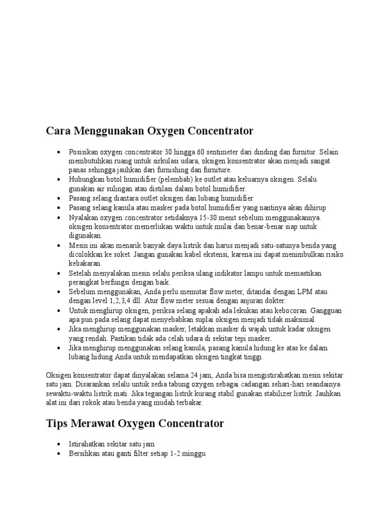 Cara Menggunakan Oxygen Concentrator | PDF