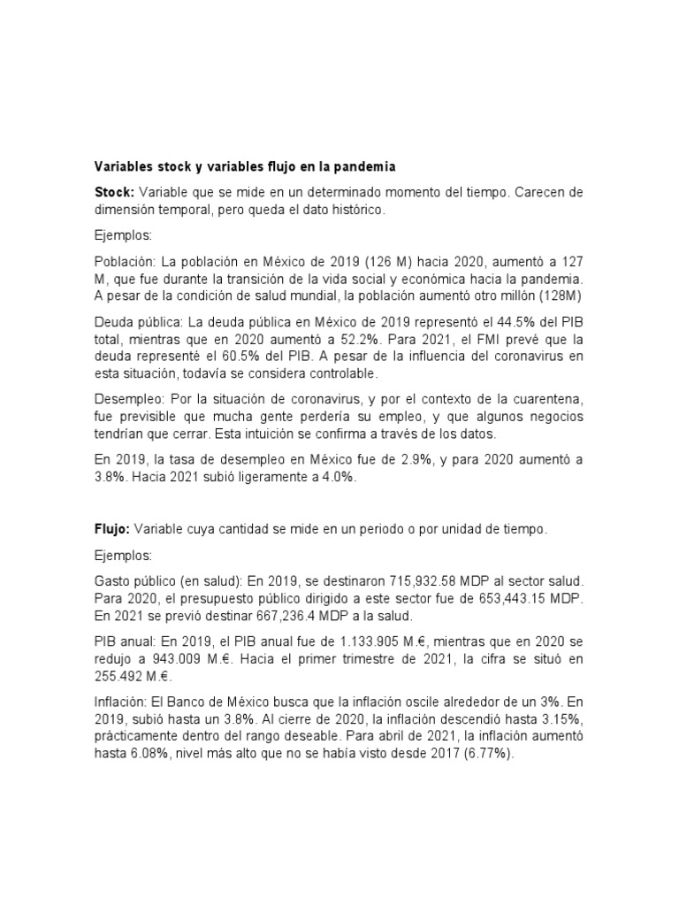 Variables Stock y Variables Flujo en La Pandemia | PDF