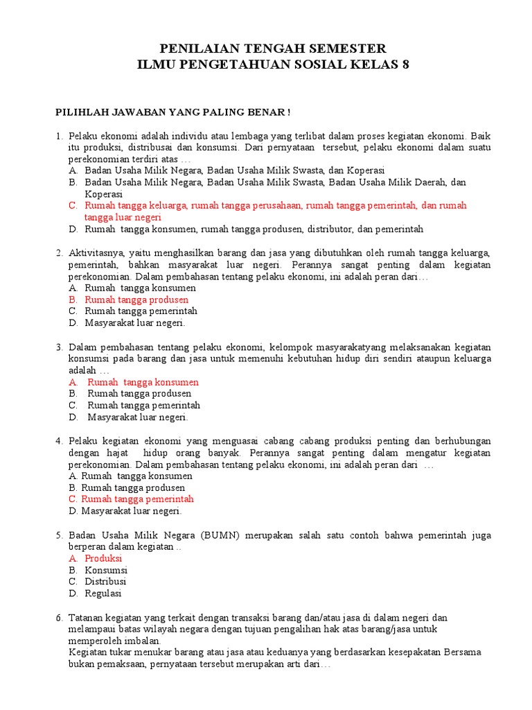 Soal Pts Ips Kelas 8 2021 | PDF | Pengelolaan Keuangan & Uang | Politik