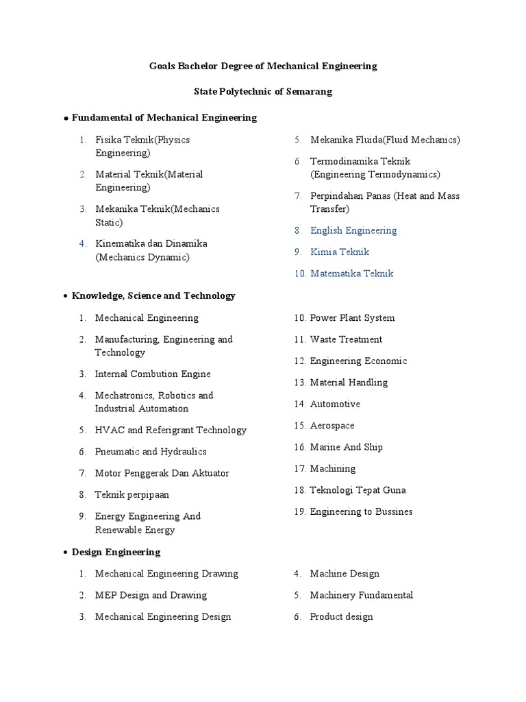 Mechanical Engineering Degree Goals | PDF | Mechanical Engineering ...