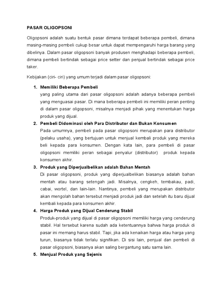 Oligopsoni Dan Monopolistik | PDF