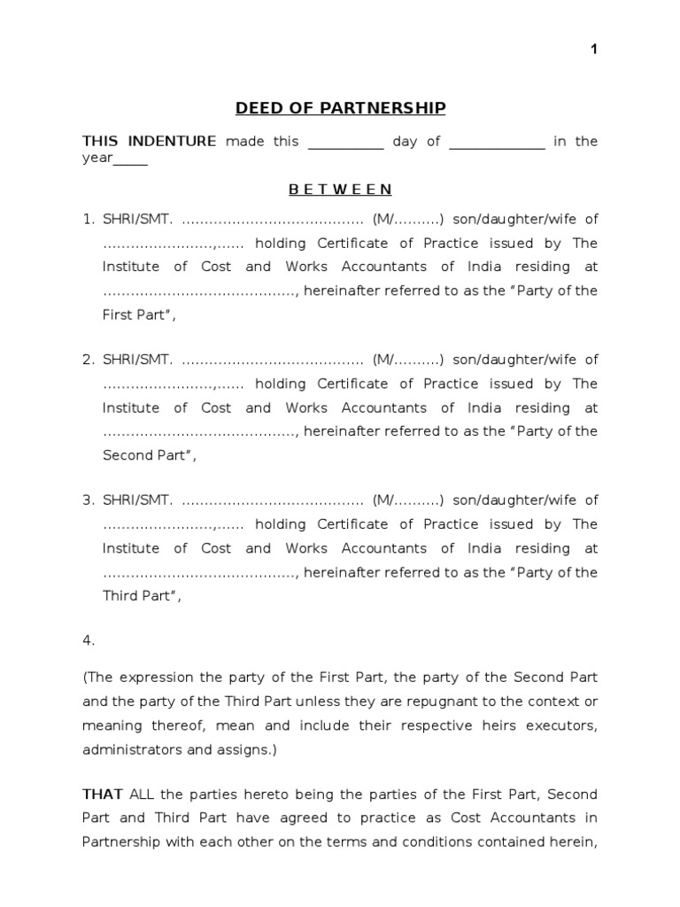 Partnership Deed | PDF | Partnership | Insurance