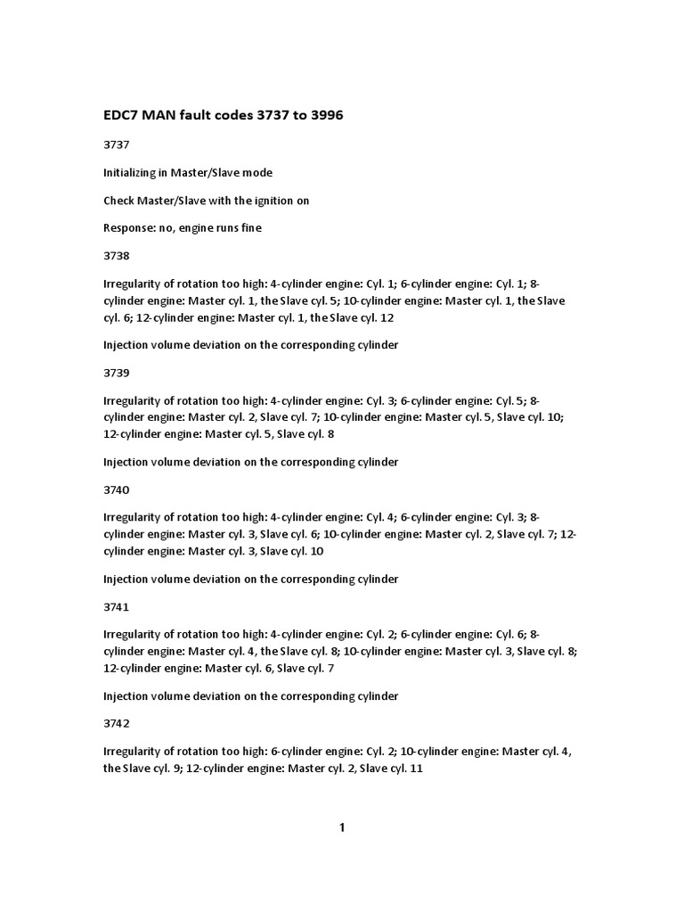 MAN-Trouble Codes - EDC7 - 3737 A 3996 | PDF | Ignition System | Sensor