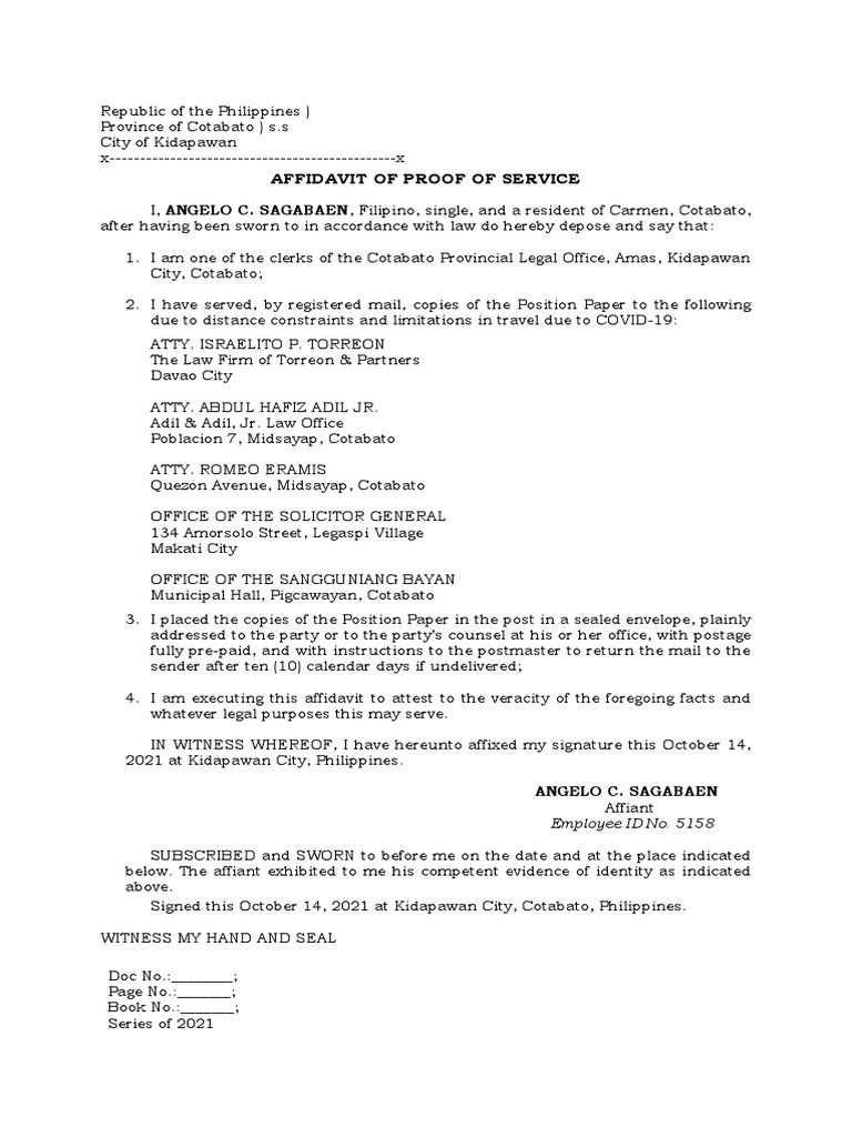 Affidavit of Proof of Service | PDF