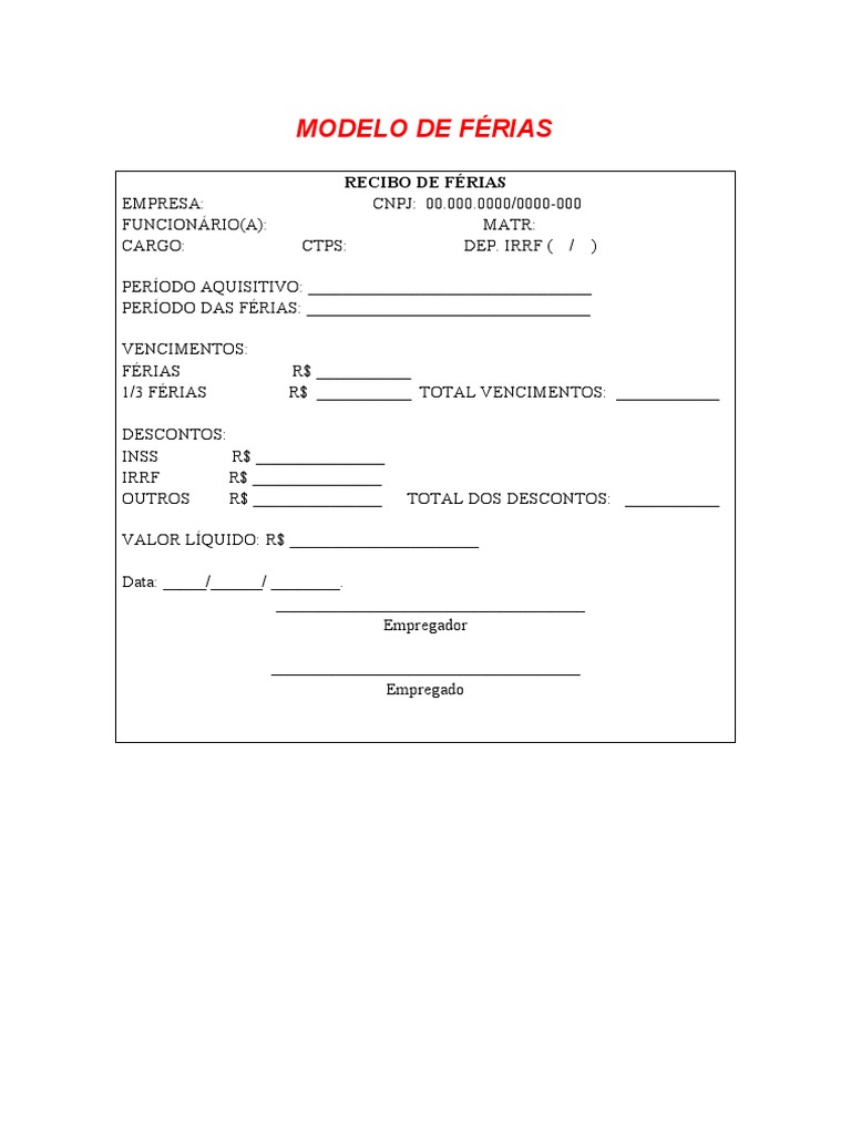 Modelo de Recibo de Férias | PDF
