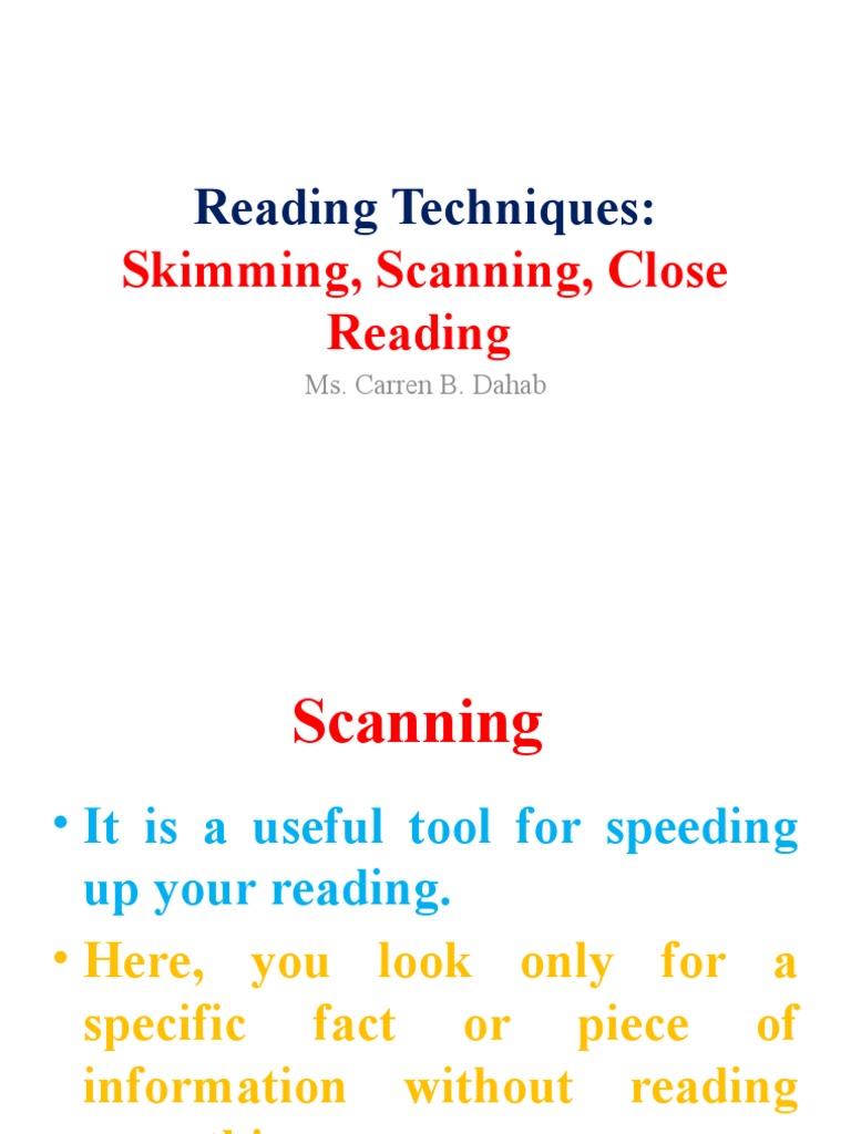 Reading Techniques: Skimming, Scanning, Close Reading | PDF