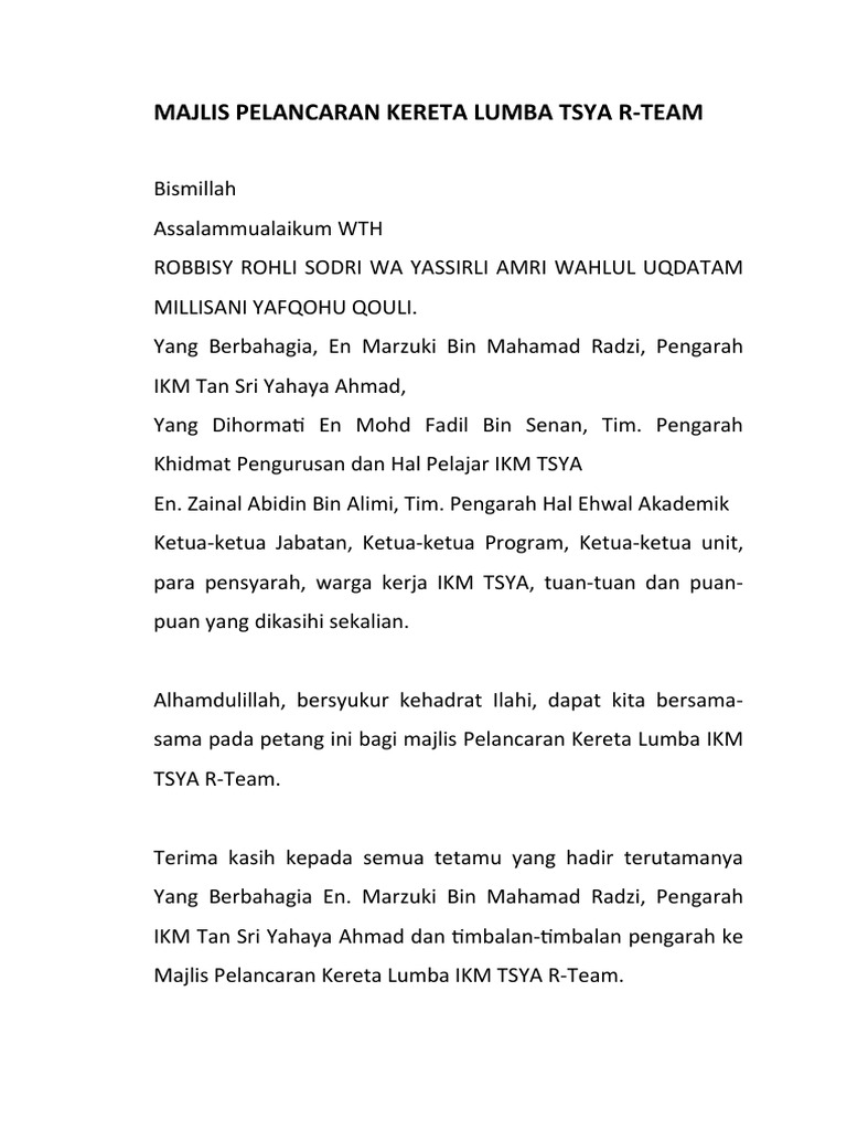 Majlis Pelancaran Kereta Lumba IKM TSYA R Team | PDF | Teknologi & Rekayasa