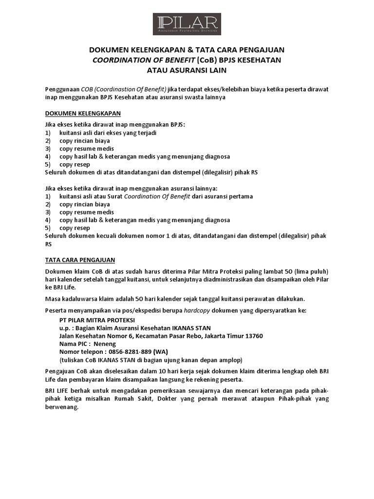 Coordination of Benefit: Dokumen Kelengkapan & Tata Cara Pengajuan (Cob ...
