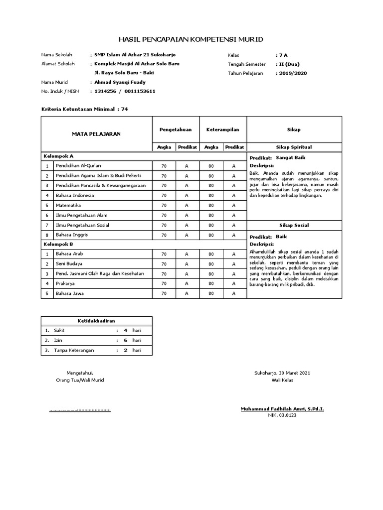 Format Rapor PTS 2 | PDF