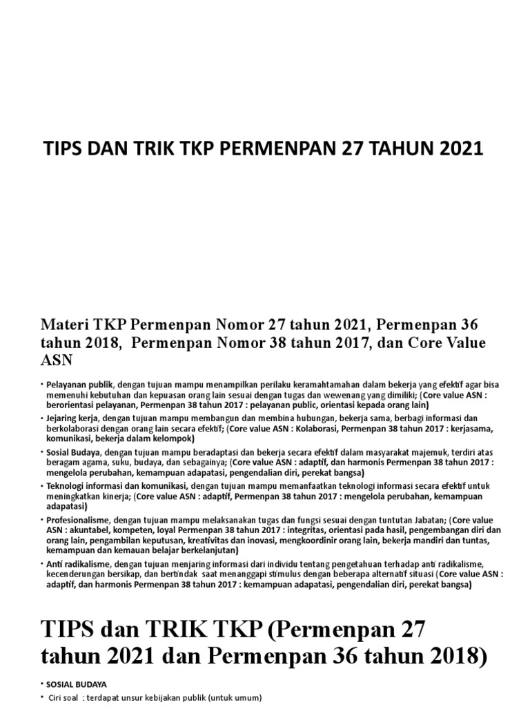 TIPS Dan TRIK TKP Sesuai Permenpan 27 Tahun 2021 | PDF