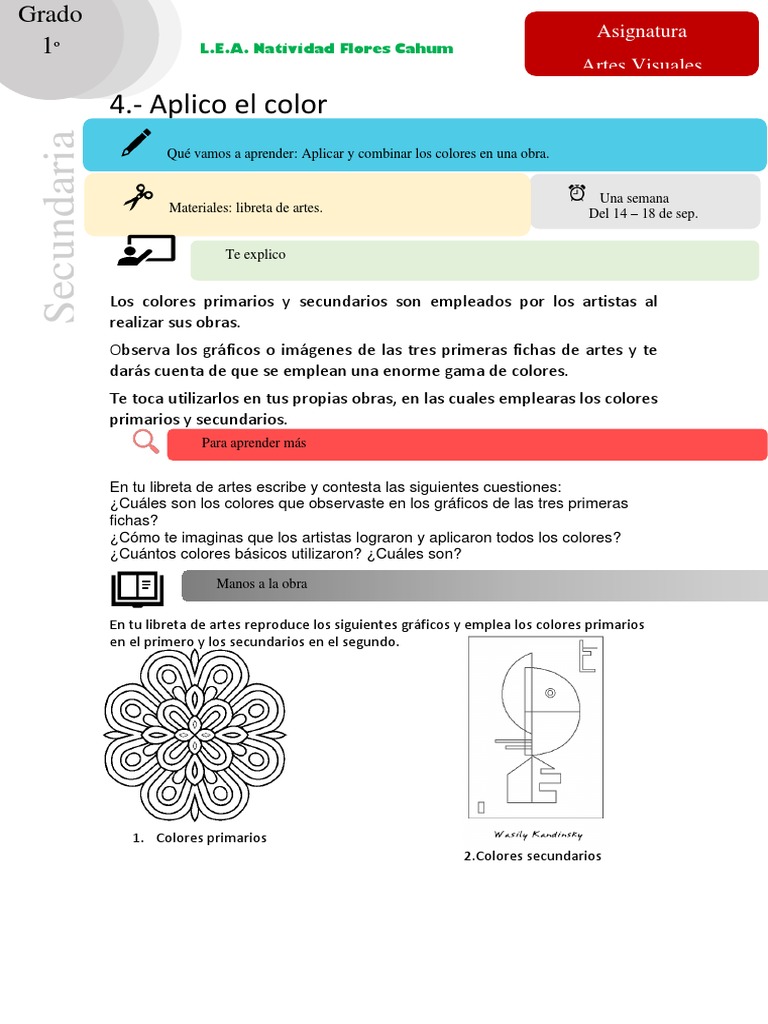 4.-Aplico El Color: Asignatura Artes Visuales | PDF | Color ...