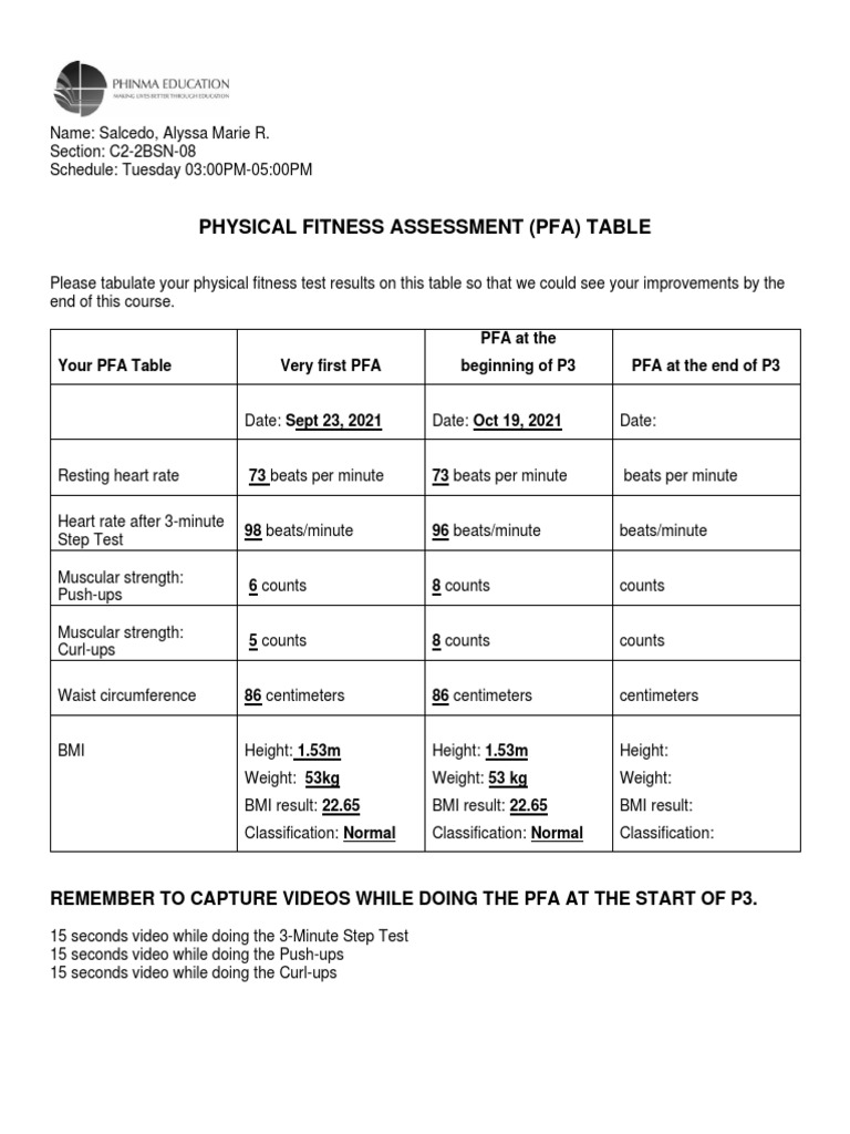 PFA and Revised Exercise Prescription | PDF | Body Mass Index ...