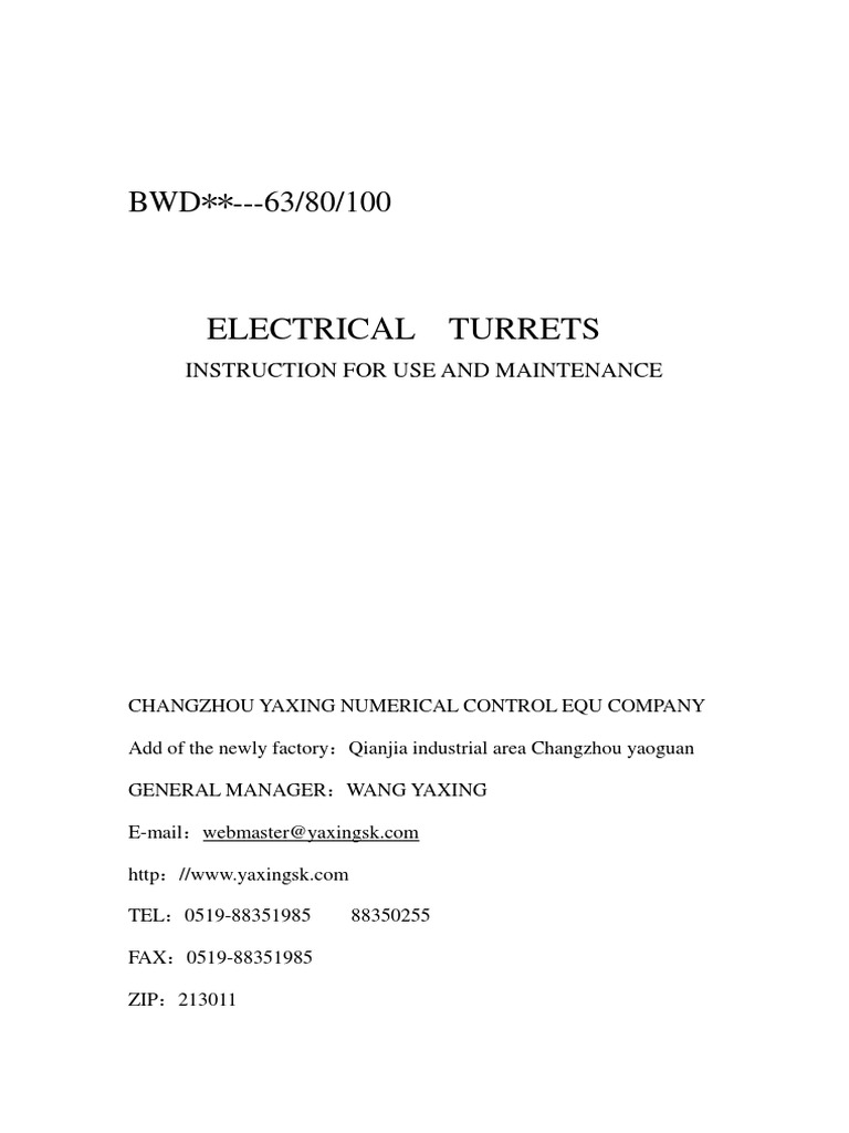 Electrical Turrets: Use & Maintenance Guide | PDF | Numerical Control ...