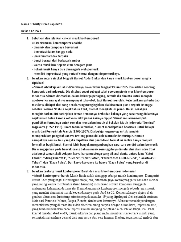 Tugas Seni Budaya - Christy Grace Sapulette (12 IPA 1) | PDF | Seni | Klasik