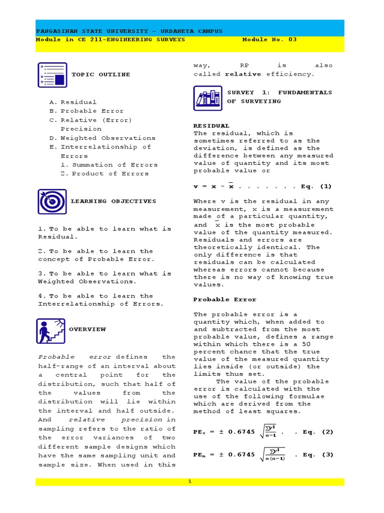 Module 3. Probable and Relative Errors-Introduction To Fundamentals of Surveying | PDF | Errors ...