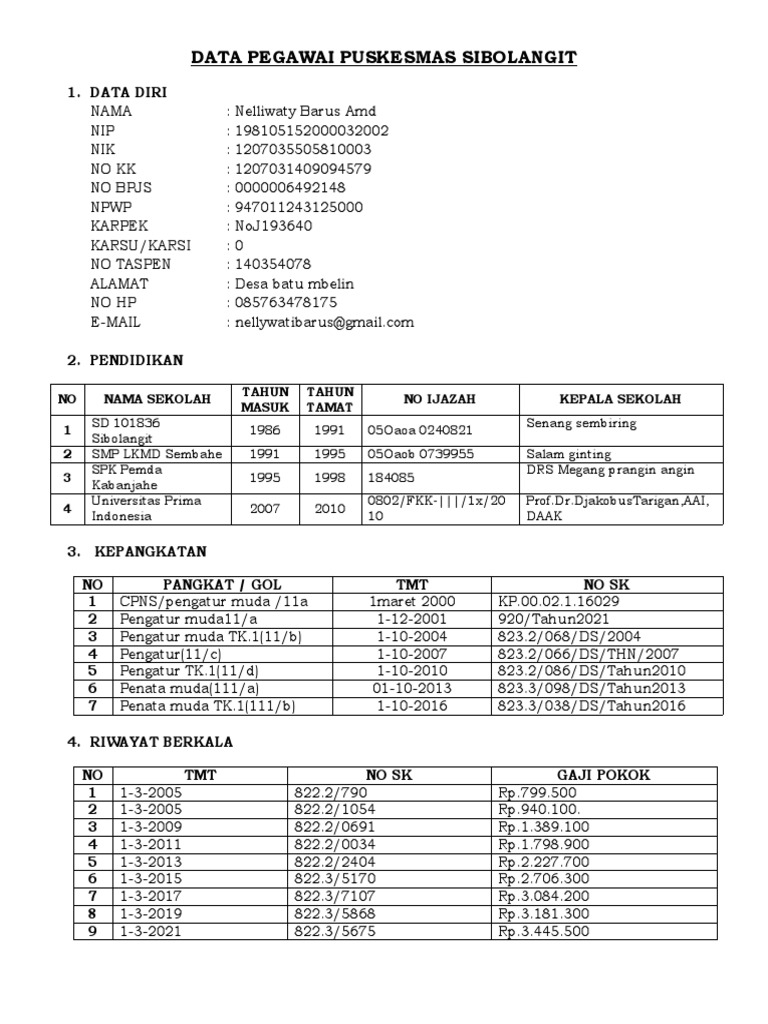 Data Pegawai Puskesmas Sibolangit 2021 | PDF