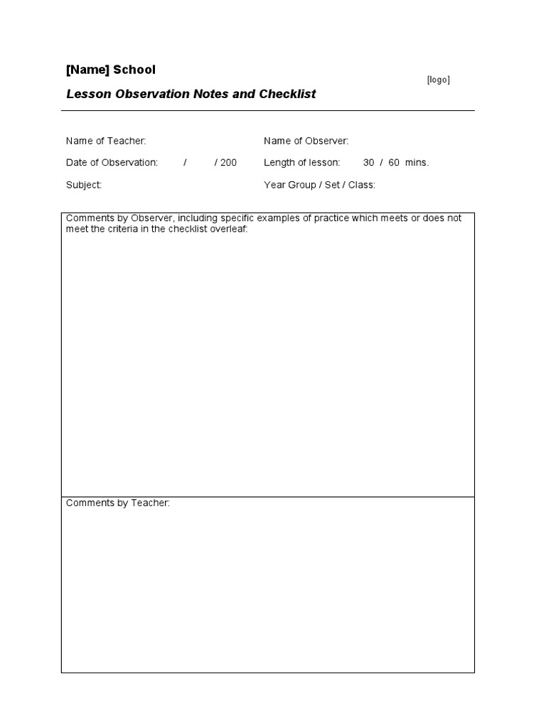 Teaching Observation Checklist 1 | PDF | Teachers | Cognition