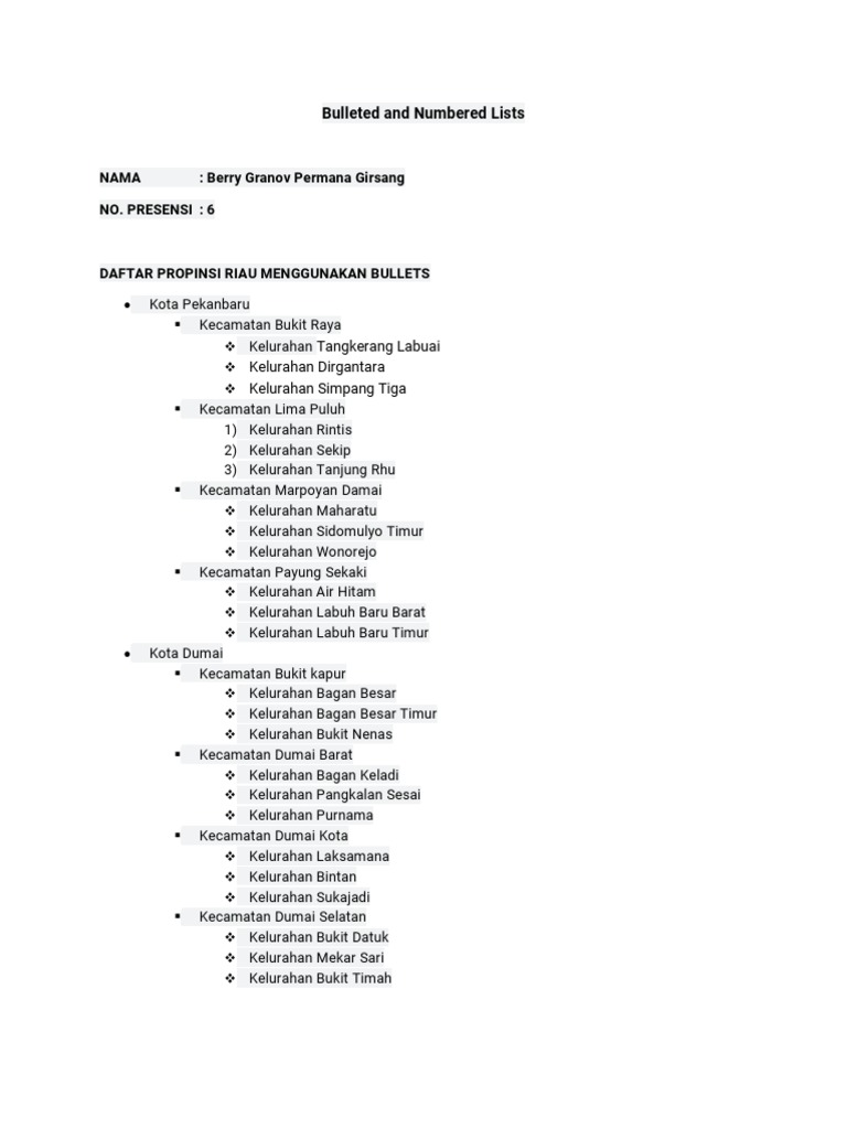 Bulleted and Numbered Lists | PDF