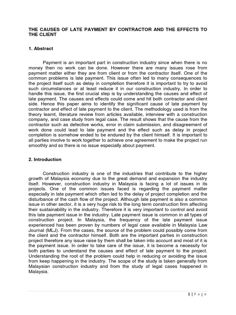 The Causes of Late Payment by Contractor and The Effects To The Client ...