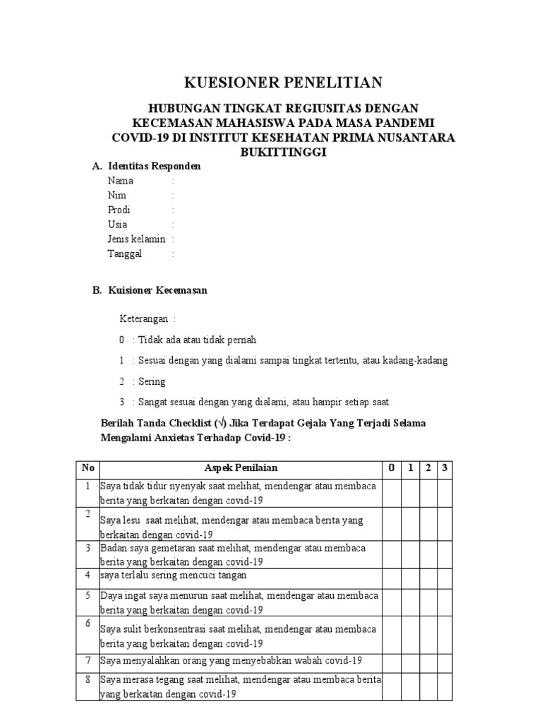 Kuisioner Kecemasan | PDF