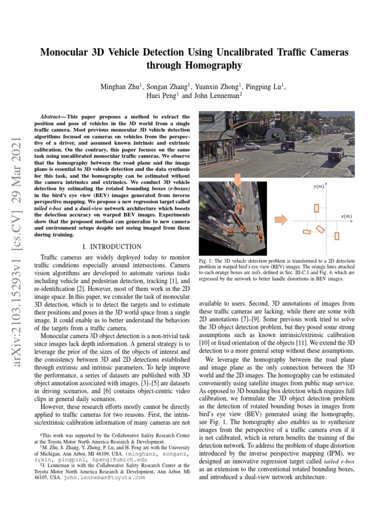 Monocular 3D Vehicle Detection Using Uncalibrated Traffic Cameras | PDF ...
