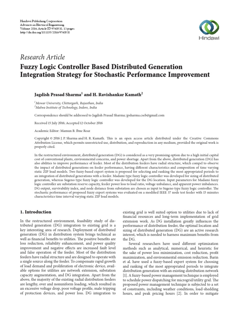 Fuzzy Logic Controller Based Distributed Generation Integration Strategy For Stochastic ...