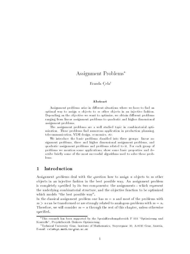 Assigment Problem | PDF | Linear Programming | Mathematical Optimization