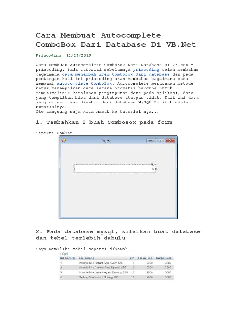 Cara Membuat Autocomplete ComboBox Dari Database | PDF | Komputer
