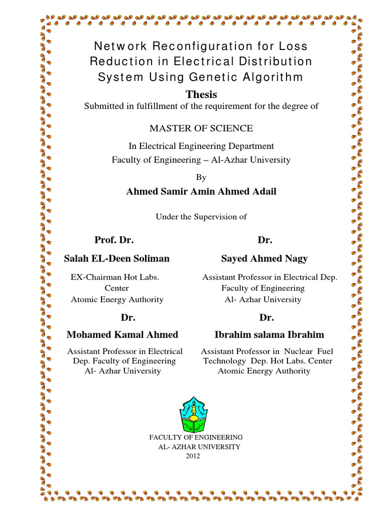 Network Reconfiguration For Loss Reduction in Electrical Distribution System Using Genetic ...