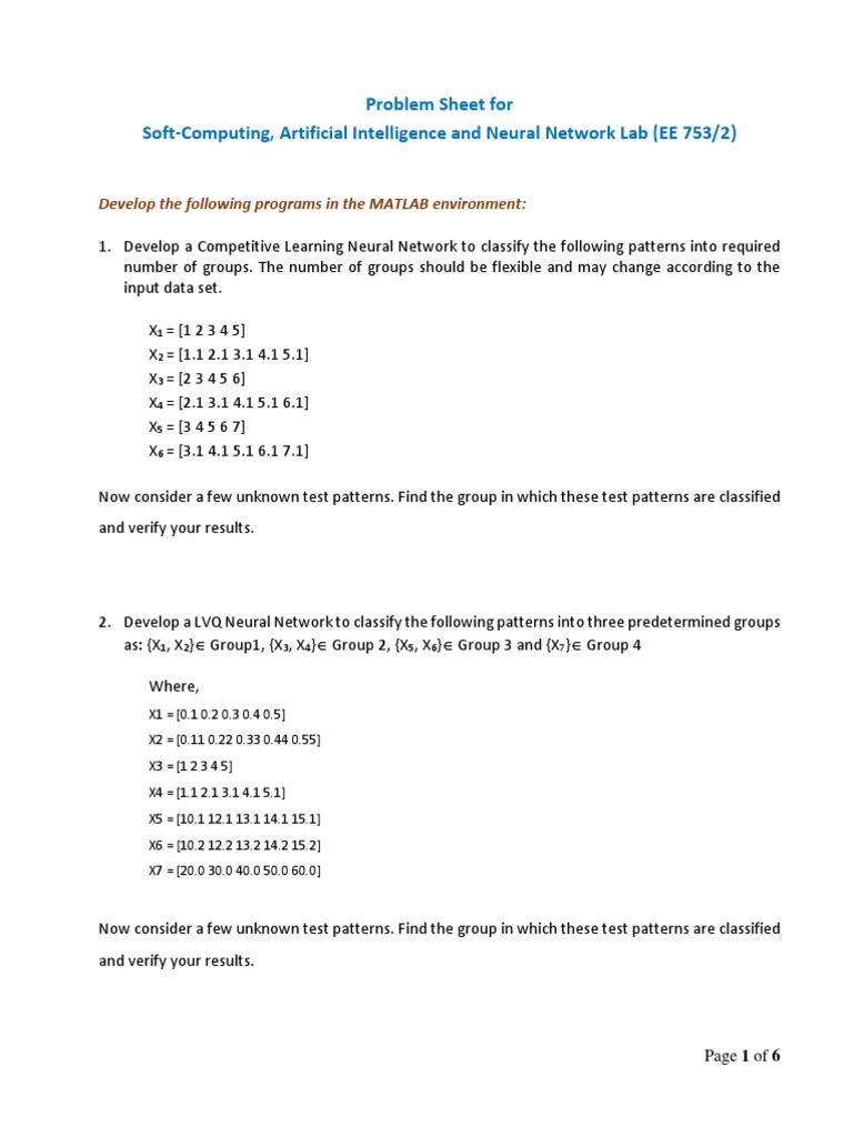 Problem Sheet For Soft Computing AI and NN Lab | Download Free PDF ...