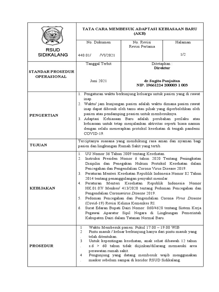 Sop Tata Cara Besuk Era New Normal | PDF